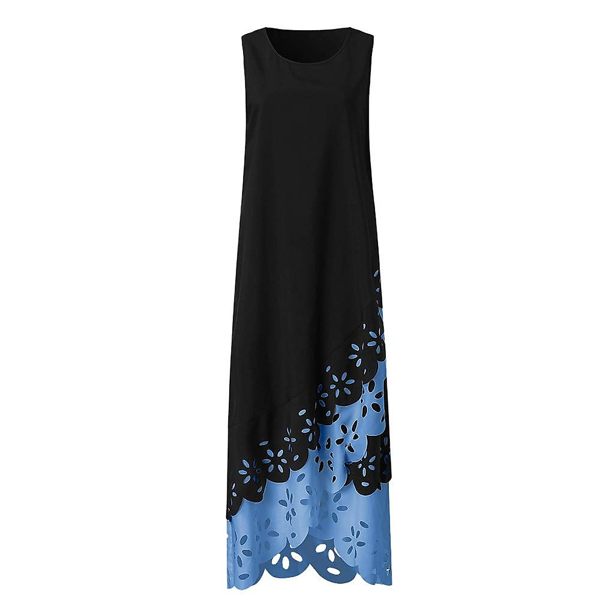 F_Gotal Women's Summer Boho Sleeveless Floral Print Tank Long Maxi Dress Beach Sundress Cocktail