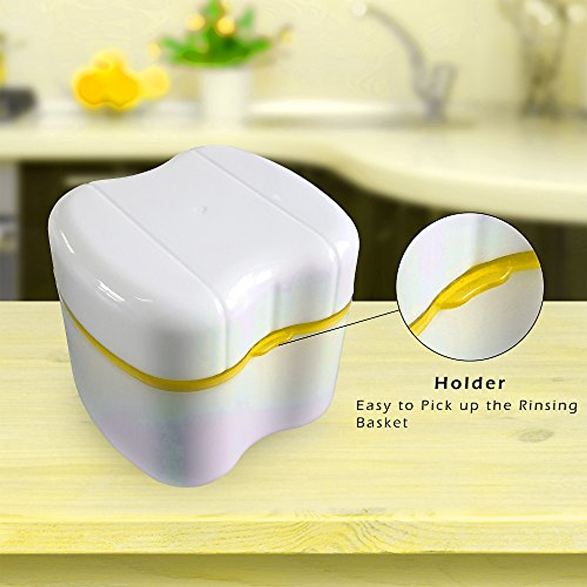 Kdgtebo Gus Craft Handy Denture Box Storage for Dental Care, Easy to Open, Store and Retrieve. (Golden Lily)