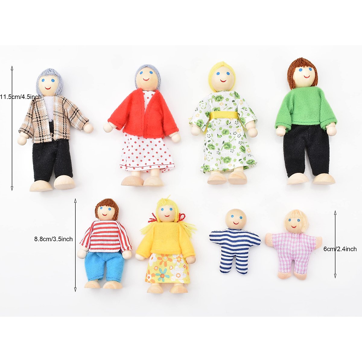 Jzszera Wooden Doll House People of 8 Miniature Figures and 2 Pets, Dollhouse Dolls Family Set- Dollhouse Accessories for Girls Toddler Kids Pretend Play and Imaginative Fun