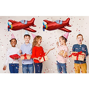 4 Pcs Large Red Airplane Helicopter Plane Foil Balloon Aviator Adventure Themed Birthday Party Decorations(37x31inch)