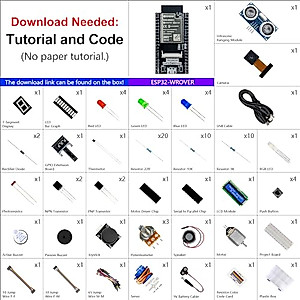 Freenove Super Starter Kit for ESP32-WROVER (Included) (Compatible with Arduino IDE), Onboard Camera Wireless, Python C, 536-Page Detailed Tutorial, 173 Items, 82 Projects