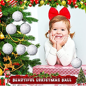 BBTO 6 Pieces 4 Inch Foam Christmas Ball Ornament White ations Glitter Tree Ornaments Large Hanging Xmas for Wedding Home Tabletop
