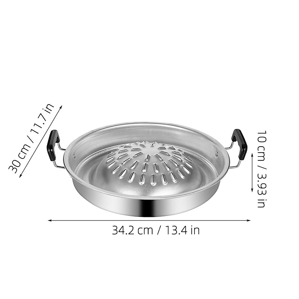 BESPORTBLE Thai Korean Bbq Grill Pan, Stainless Steel Barbecue Grill Tray Camping Bbq Pan Smokeless Roasting Pan Cooking Meat Vegetable Stovetop Plate for Outdoor 30cm