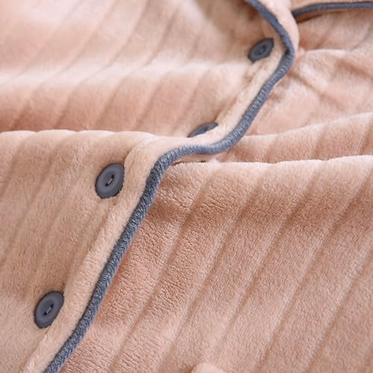 Dadatutu Women's Solid Cable Fleece Pajamas Sets Lapel Sleepwear Pocket Loose Long Sleeve Button Shirt Trousers Pajama Set