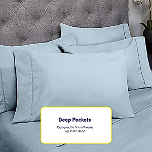 Full Size Bed Sheets - 6 Piece 1500 Supreme Collection Fine Brushed Microfiber Deep Pocket Full Sheet Set Bedding - 2 Extra Pillow Cases, Great Value, Full, Misty Blue