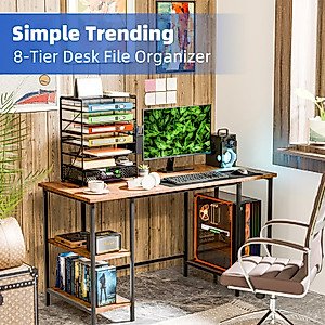 Simple Trending 4-Trays Mesh Office Supplies Desk Organizer, Desktop Hanging File Holder with Drawer Organizer and Vertical Upright Section for Office Home, Black