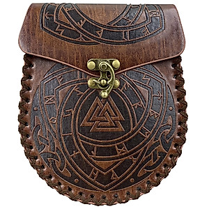 HiiFeuer Nordic Embossed Belt Bag, Retro Medieval Faux Leather Side Pack, Vintage Portable Belt Pouch For LARP Ren Faire (Odin)