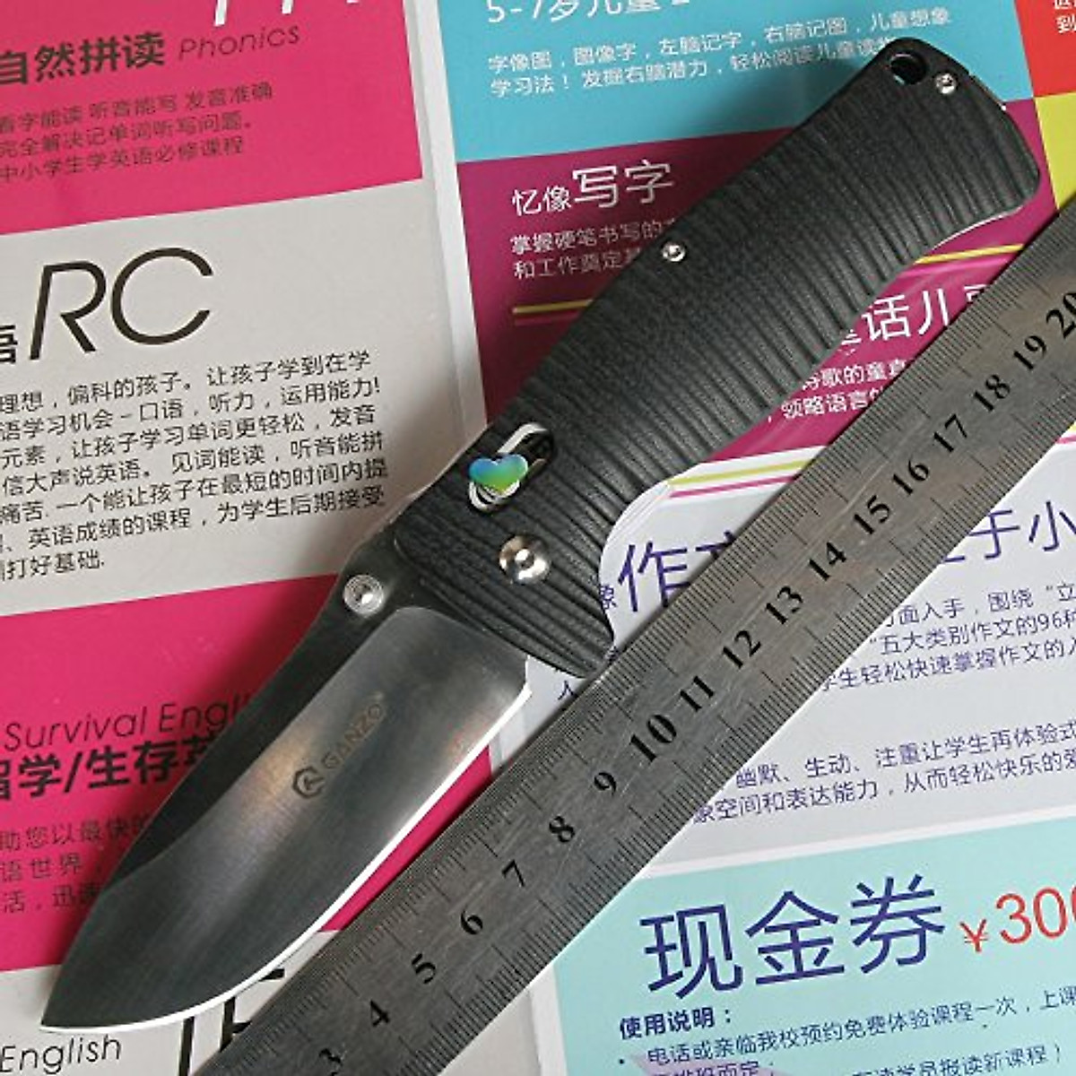 Ganzo G720-BK Tactical Folding Knife Multi Tool Window Breaker 440C Blade Black G10 Handle w/ Paper Box & Draw String Bag G720