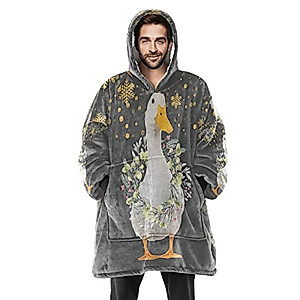 NZOOHY Cute Duck Snowflake Sherpa Blanket Hoodie Wearable Blanket Oversized Hoodie Blanket Gift for Adult Women Men Teens, One Size Fits All