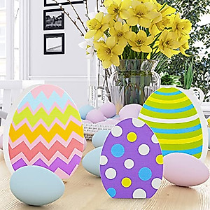 3 Pieces Easter Egg Table Wooden Signs Egg Farmhouse Decorations Spring Egg Wood Tabletop Easter Decorations Easter Egg Dining Room Table Centerpiece for Easter Party Home Office Desk Decor