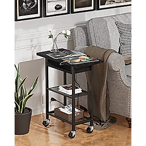 Egepon End Table with Charging Station, Side Table Narrow Flip Top with USB Ports & Power Outlets for Small Spaces, Sofa Table Nightstand with Storage Shelves Rolling Wheels for Living Room Bedroom