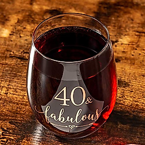 Crisky Rose Gold 40 & Fabulous Wine Glass for Women 40th Birthday Gifts Funny Ideas for Women, Wife, Mom, Sister, Aunt, Friends, Coworker, Her Rose Gold Foil 40 & Fabulous 14oz, with Box