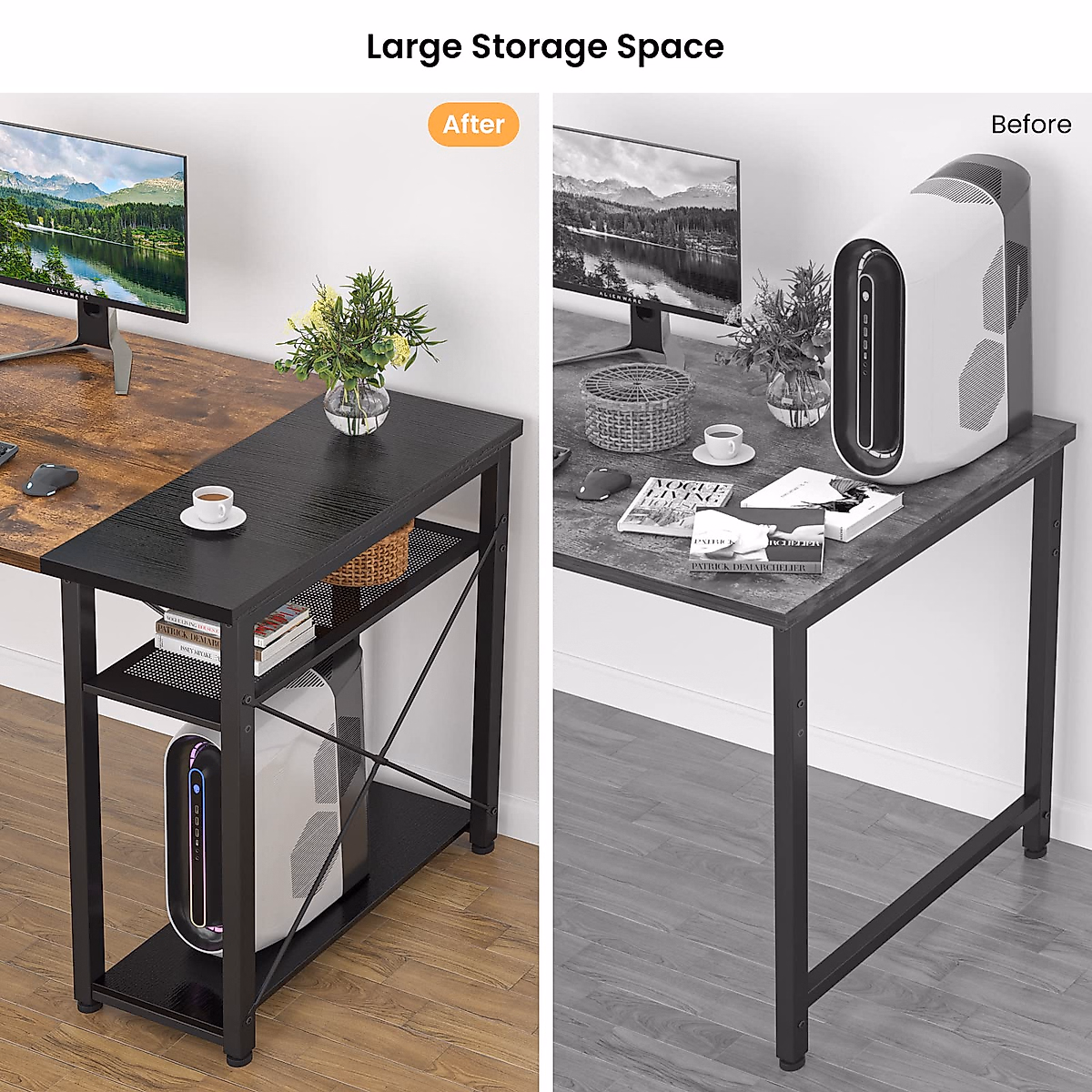 Ecoprsio Computer Desk, 39 Inch Small Desk for Small Space, Modern Study Writing Desk with Storage Shelves, Reversible Laptop Table for Home Office, Gaming Room, Bedroom, Workstation, Rustic and Black