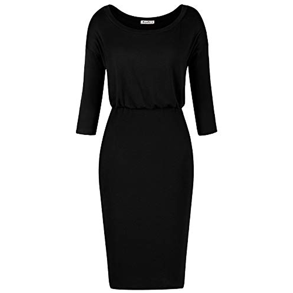Moyabo Church Dresses for Women 3/4 Sleeve Round Neck Elastic Wasit Causal Dresses with Pockets Black Large