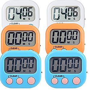 6 Pack Small Digital Kitchen Timer Magnetic Back and ON/Off Switch,Minute Second Count Up Countdown (Multicolored)