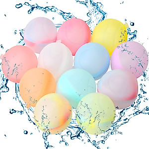 FEBALHS 12pcs Reusable Water Balloons, Summer Outdoor Silicone Pool Beach Water Toys for Kids 4-8-12, Outside Water Bomb Ball Games Refillable Fun Party Gift for Boys and Girls