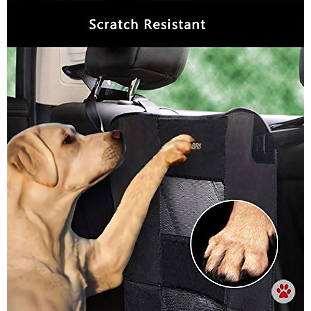 Wellbro Dog Car Backseat Barrier, Padded and Durable Nylon Net Pet Barrier, Vehicle Travel Dog Fence with 2 Mesh Windows, for Safe Driving, Easy to Install and Adjust for All Cars