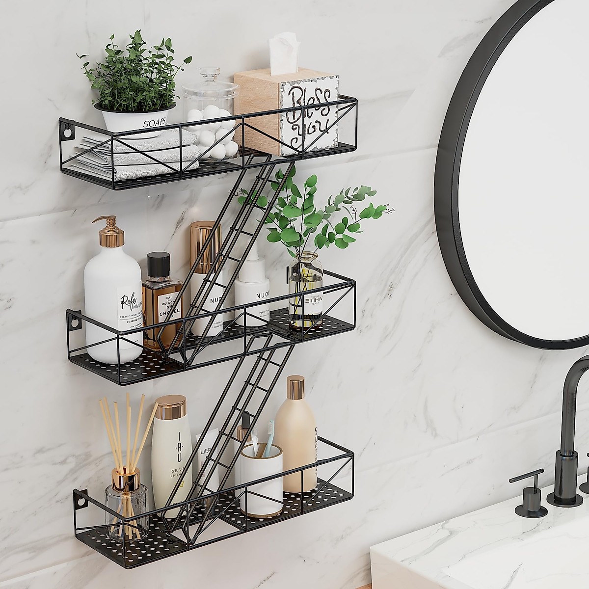 Sumbame Fire Escape Wall Shelf - 3 Tier New York Metal Ladder Shelf, Storage Black Decorative Shelves, Unique Decor Display Shelf for Living Room, Bathroom, Study Room, Funky Home