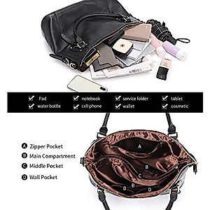 Kattee Women's Genuine Leather Handbags Shoulder Tote Organizer Top Handles Crossbody Bag Satchel Designer Purse Large Capacity (Black)