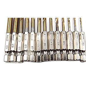 Driak 13pc Metric Hex Shank Quick Change Titanium Coated HHS Twist Drill Bits Set for Power Tools (1.5-6.5mm)