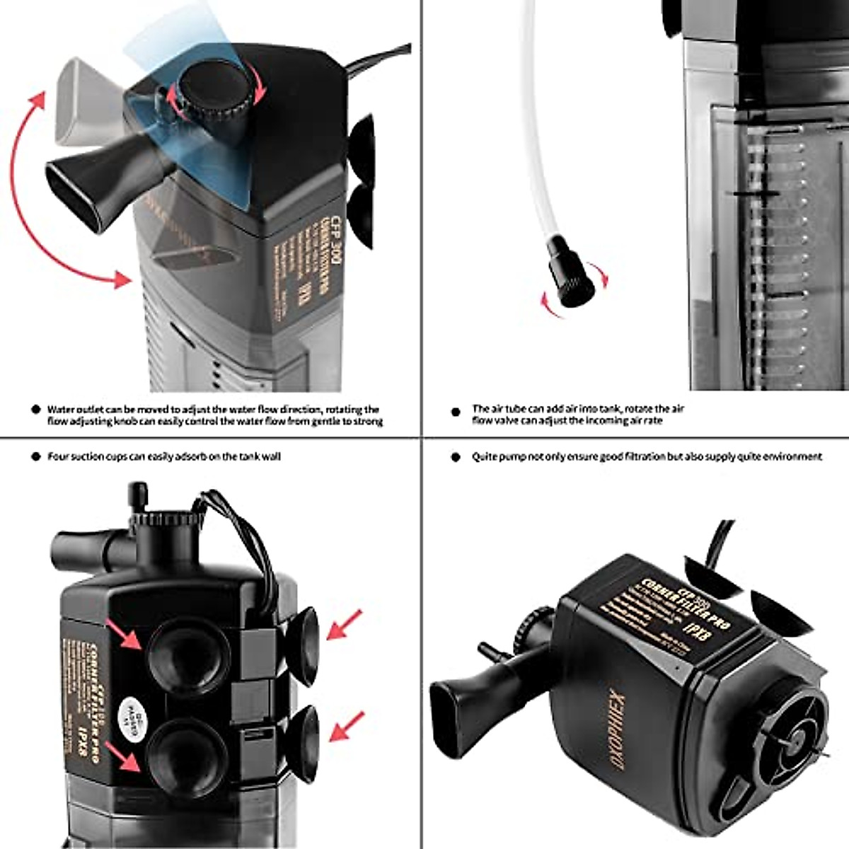 DXOPHIEX Internal Filter for Aquarium, Submersible Aquarium Filter for 5-12gallon Fish Tank and Turtle Tank with Triangle Shape Design Adjustable Water Flow and Replacement Cartridge