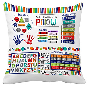 Decorbox Learning Chart 18x18 Inch Throw Pillow Cover,Book Reading Educational Corner ABCs Cushion Case,School Classroom Home Room Teacher Teaching Student Kid Child Children Boy Girl Gift Pillowcase