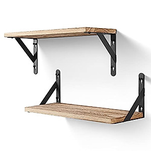 Uten Floating Shelves,Wood Wall Mounted Shelf Set of 2, Multifunctional Wall Storage Shelves for Living Room, Bathroom, Kitchen, or Bedroom,Light Brown