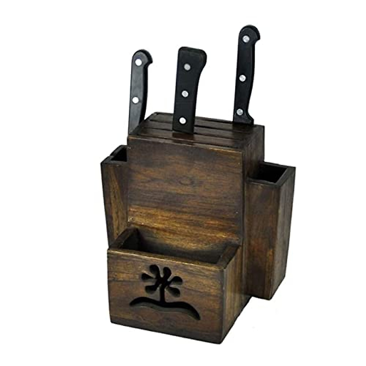 Knife Block Knife Storage Multifunction Kinfe Block Carved Flower Storage Holder Household Durable Knife Shelf Utensil Stand Knife Holder For Kitchen