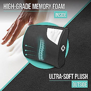 SAMSONITE, Premium Plush Lumbar Support Pillow for Chair - Elevates Lower Back Comfort Zone - 100% Pure Memory Foam - Perfect for Car or Office - Fits Most Seats - Breathable Mesh - Washable Cover