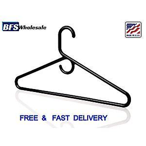 Plastic Hangers HD Heavy Duty, 24 Pcs. Black Color, Made in USA, 3/8” Thickness, Durable, Tubular, Lightweight, for Clothes, Coat, Pants, Shirts, Dress, Suits & More, BFSEALS