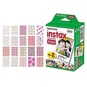 Fujifilm instax Mini Instant Film (20 Exposures) + 20 Sticker Frames for Fuji Instax Prints (Baby Girl)