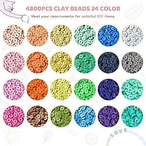 Tefiohen Clay Beads 6000 PCS Bracelet Making Kit 2 Boxes,24 Colors Spacer Heishi Beads Flat Round Polymer Beads for Jewelry Making with Pendant Charms Kits and Elastic Strings