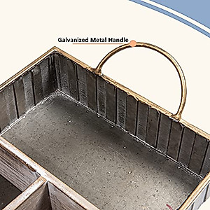 HOMPUS Galvanized Metal Storage Tray with Dividers Rustal Farmhouse Desk Organizer with Handle, Decorative Silverware Drawer Caddy with 4 Compartmentsfor Home, Kitchen, Living Room or Office