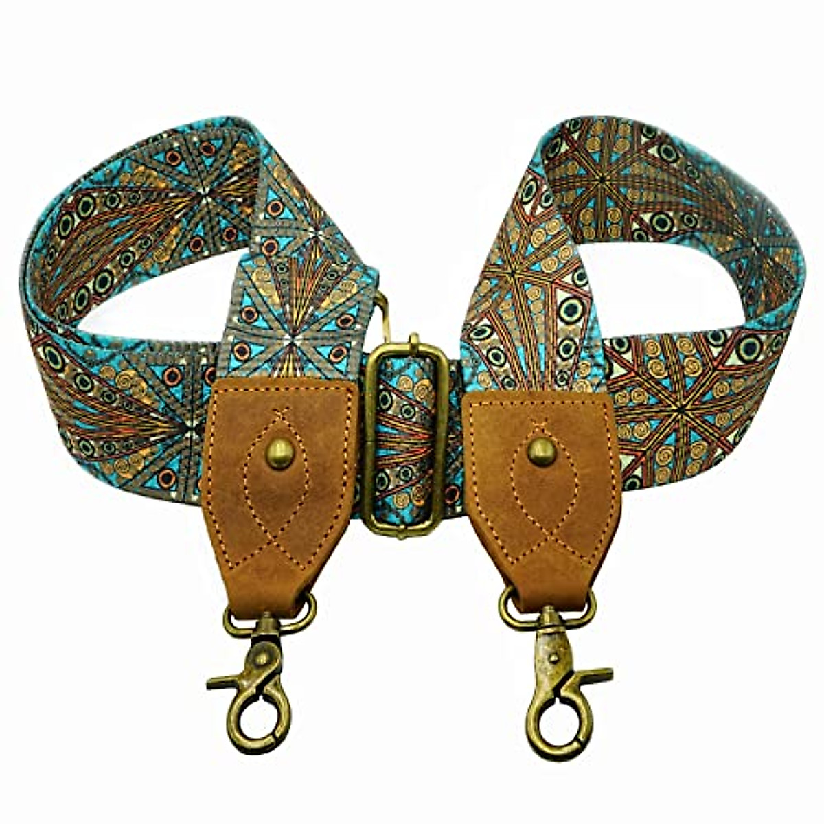 Purse Strap Replacement Crossbody Guitar Straps for Handbags Shoulder Strap Adjustable Replacement for Bag Vintage Pattern with Cowhide Genuine Leather Width 2 Inch