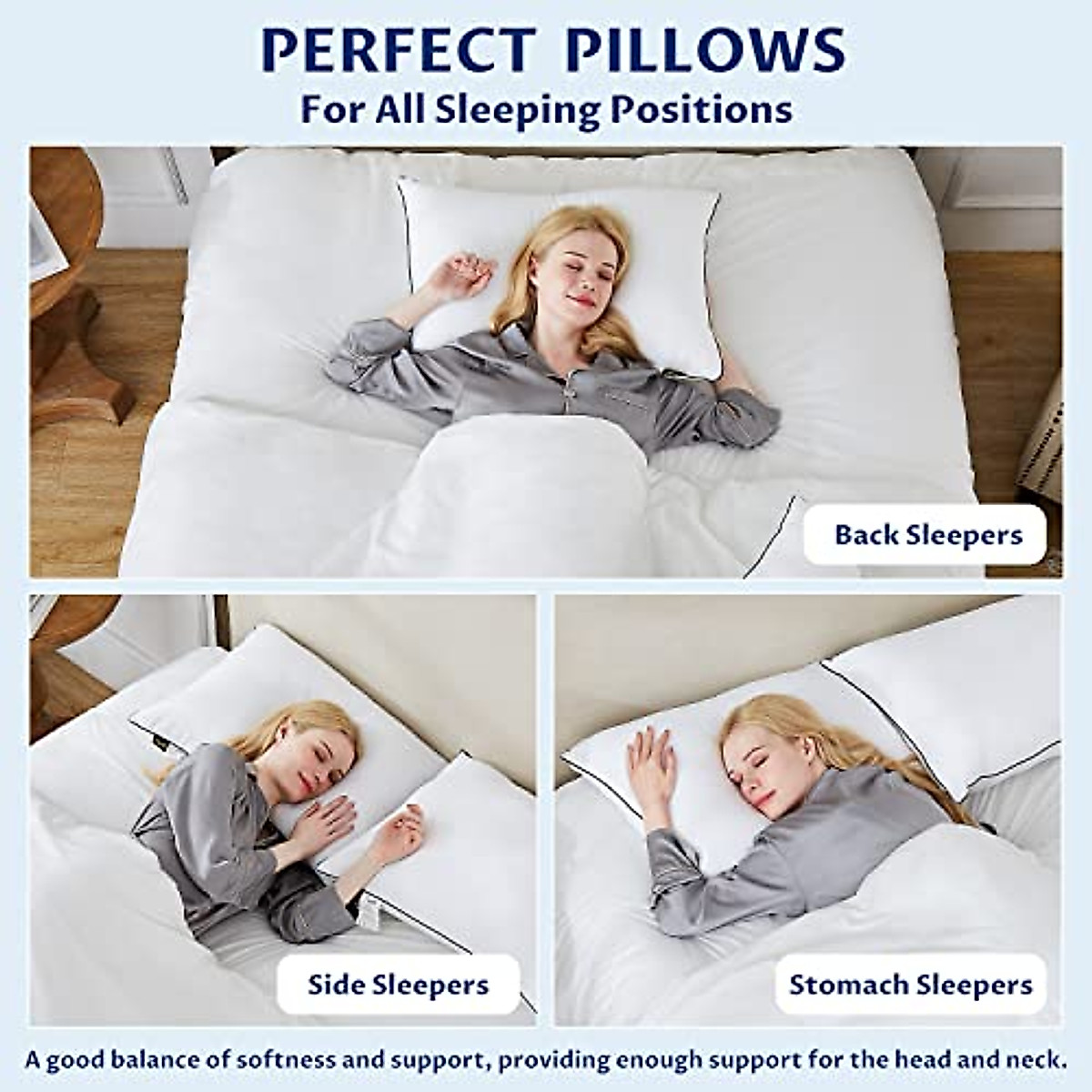 HomeMate Bed Pillows for Sleeping - Queen Size(20''x28'') Set of 2 Allergy Friendly Microfiber Shell Fluffy Down Alternative Filling Breathable Pillow Suitable Back Stomach or Side Sleepers, White