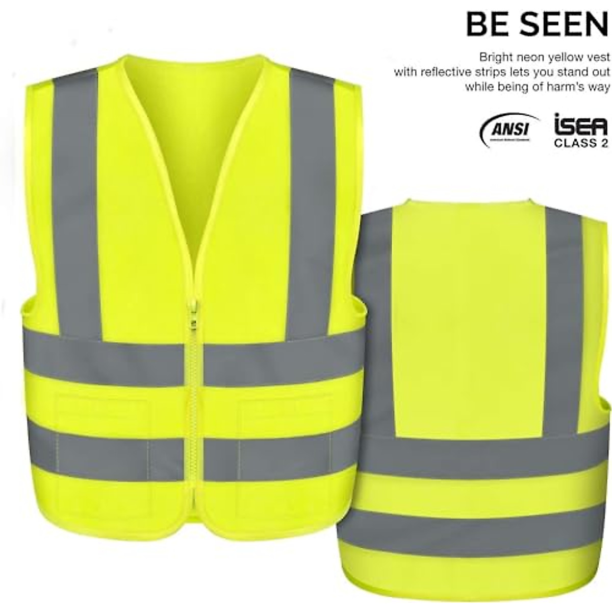Neiko 53963A High Visibility SAFETY Vest with 2 Pockets, ANSI/ISEA Standard, Color Neon, Size XL, X-Large, Yellow