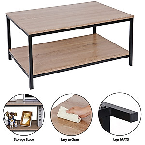 LEMY Coffee Table with Storage Shelf, 2-Tier Wooden Tables for Living Room, Bedroom, Office, Natural