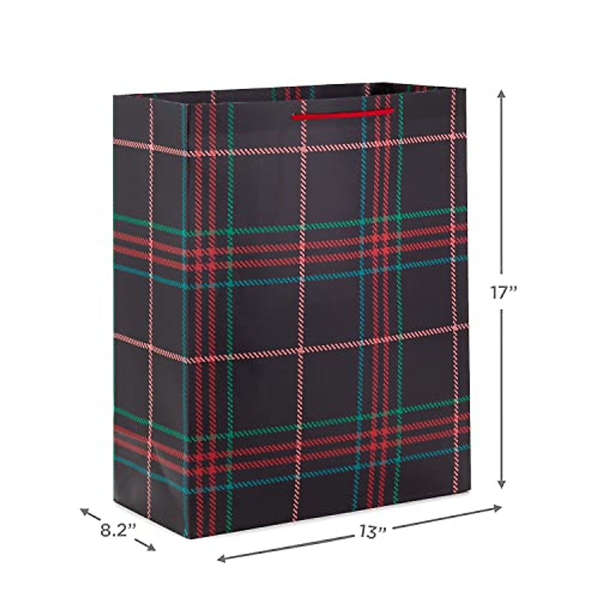 Hallmark 15" Extra Large Christmas Gift Bag Set (2 Bags: Classic Santa, Black, Red and Green Plaid) for Friends, Family, Teachers, Coworkers