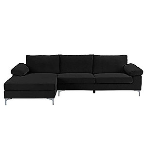 Casa Andrea Milano Modern Velvet Fabric Sectional Sofa, L-Shape Couch with Extra Wide Chaise Lounge