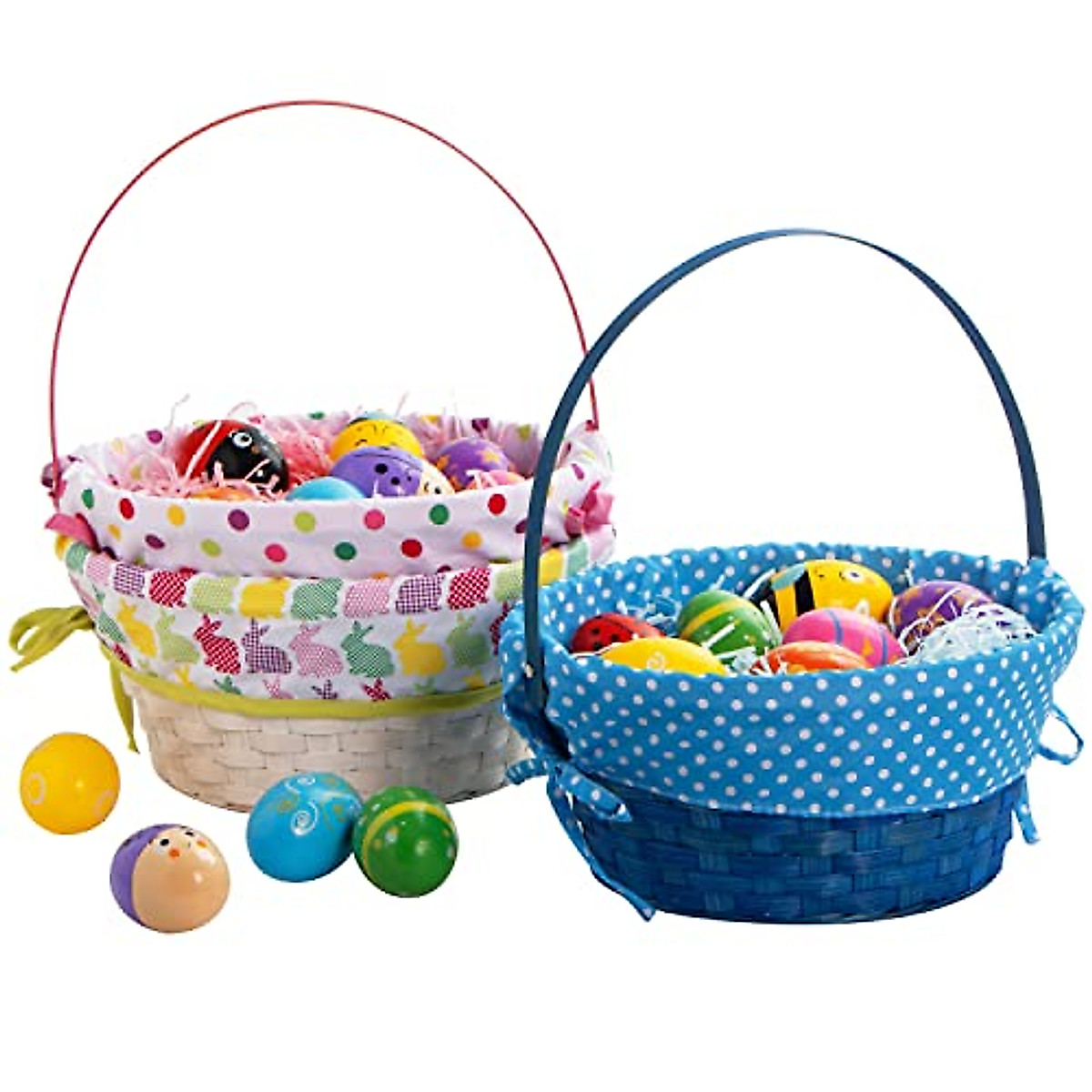 JOYIN 3 Pcs Easter Bamboo Basket with Polka Dots Lining, Natural Woven Easter Eggs and Candy Wicker Basket for Picnic, Gift Packing, Decor