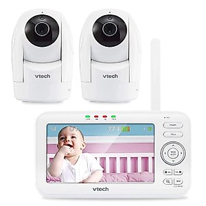VTech VM5262-2 5" Digital Video Baby Monitor with 2 Pan & Tilt Cameras and Full-Color and Automatic Night Vision, White (Renewed)