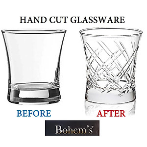BOHEM'S Drinking Glasses for Water, Juice, Beer, Wine and Cocktails, Set of 6, Clear Tempered Glass Hand Cut Tumblers, Glassware Set for All Occasions (8 oz)