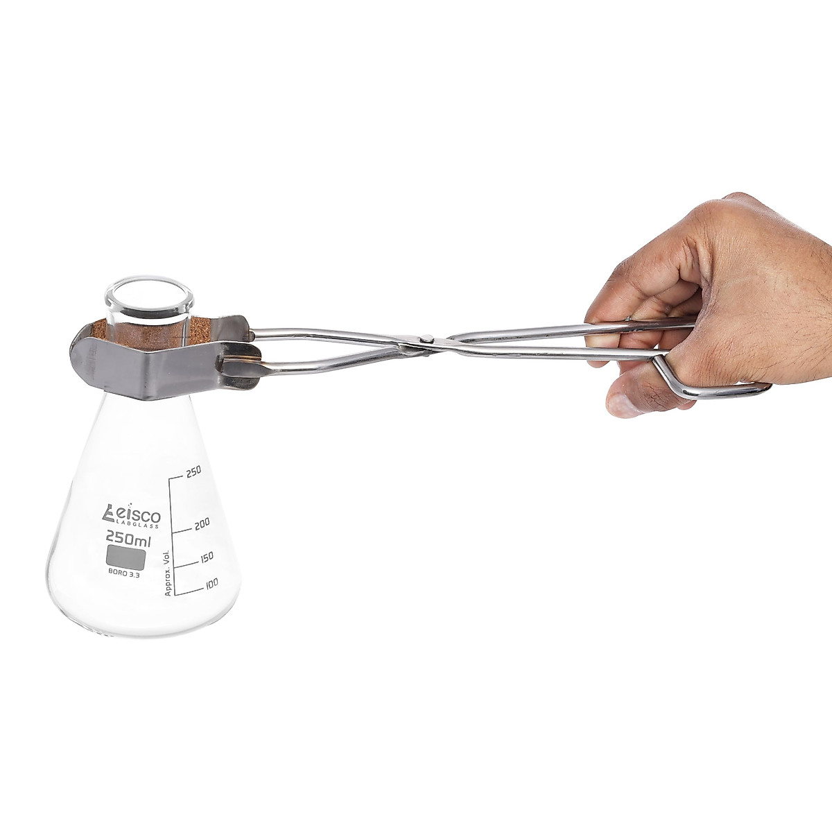 Eisco Labs Safety Flask/Beaker Tongs - Stainless Steel, Cork Lined Jaws, 12" Length