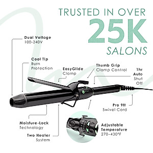 MINT Professional Extra Long Hair Curling Iron 1 1/2 inch | 2-Heater Ceramic Barrel That Stays Hot | 1.5 Inch Hair Iron Curler for Beach Waves | Travel-Ready International Dual Voltage