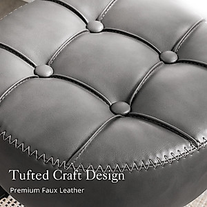 LUE BONA Adjustable Vanity Stool, 360°Swivel Vanity Chair Stool for Makeup Room, Grey Stool Chair for Vanity, Small Faux Leather Vanity Stool for Bathroom, Living Room