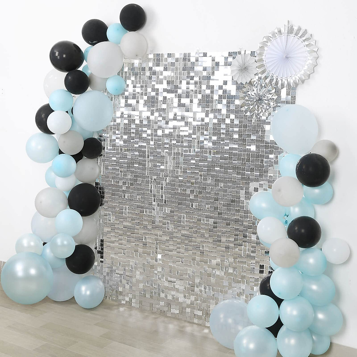 Silver Shimmer Backdrop Disco Backdrop Wedding Silver Shimmer Wall Backdrop Panels Christmas Glitter Wall Background for Bachelorette Party Bridal Shower Stage Panel(24 Packs)