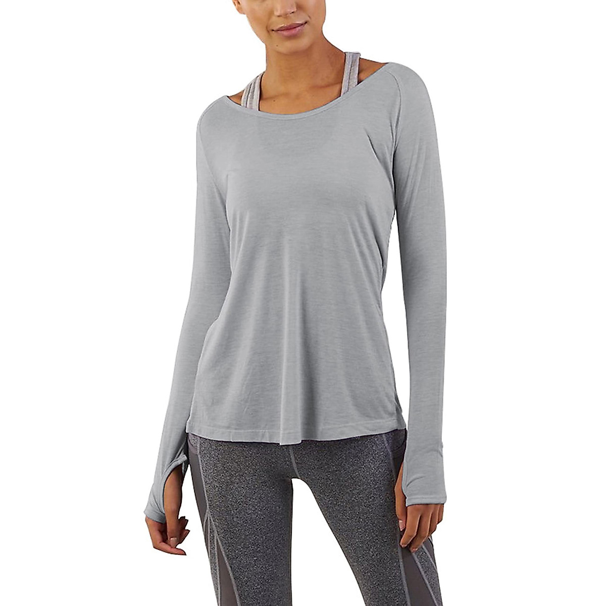 Bestisun Long Sleeve Workout Shirts Activewear Athletic Yoga Tops Gym Clothes Sweatshirt for Women Gray XL