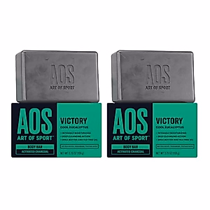Art of Sport Body Bar Soap (2-Pack) - Victory Scent - Activated Charcoal Soap with Natural Botanicals Tea Tree Oil and Shea Butter - Cool Eucalyptus Fragrance - Shower + Hand Soap - 3.75oz