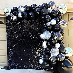RUBFAC Black Balloons, 50pcs 12 Inch Premium Black Balloons and Ribbon, Thick Latex Balloons for Birthday Wedding Baby Shower Graduation Anniversary Party Decorations