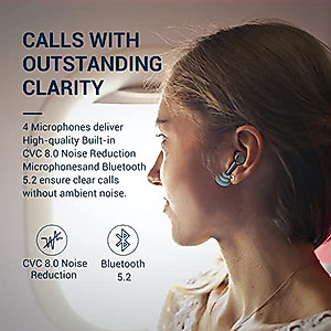 233621 Pearl II Pro Hybrid Active Noise Cancelling Earbuds, Bluetooth 5.2 Stereo Earphones with ANC, QCC3046, aptX Adaptive, 10mm Driver Premium Deep Bass Wireless Headset, Transparency Mode, 24 Hrs